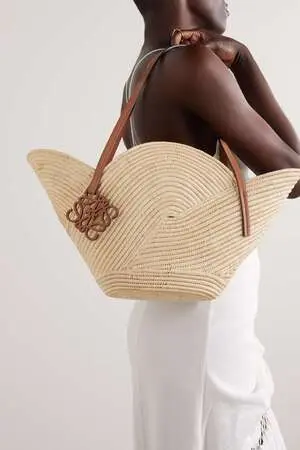 Loewe Paula's Ibiza Petal Basket Leather-trimmed Raffia Tote Bag