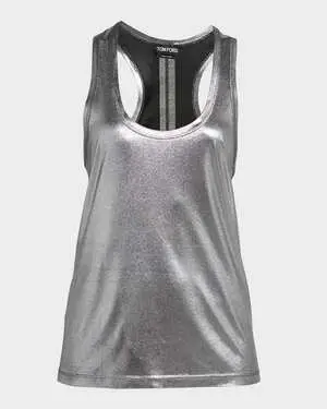 TOM FORD Laminated Fluid Jersey Racerback Tank Top - Silver