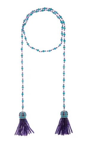 Piranesi 18k White Gold Turquoise Tassel Lariat Necklace