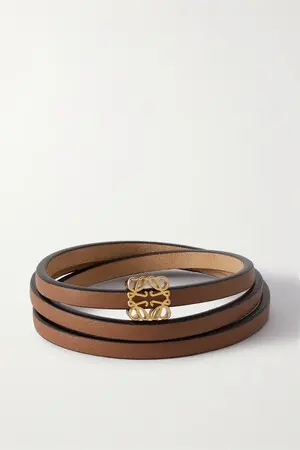 Loewe LOEWE Paula's Ibiza Leather Wrap Bracelet Brown