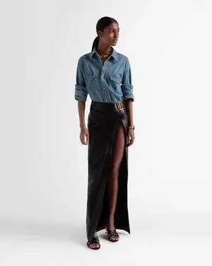 Bally Side Split Leather Skirt