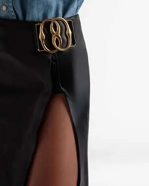 Bally Side Split Leather Skirt