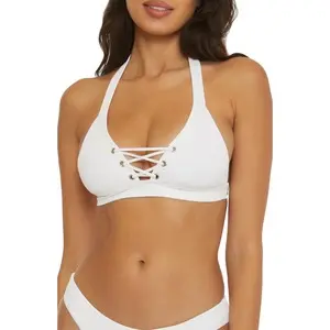 BECCA By Rebecca Virtue Modern Edge Lace-up Bikini Top White