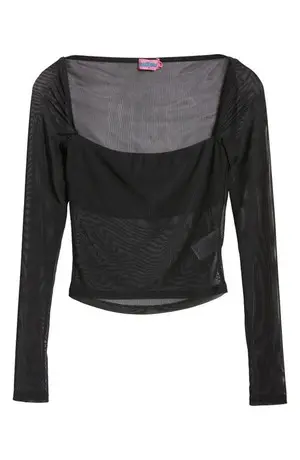 EDIKTED Marta Long Sleeve Mesh Crop Top