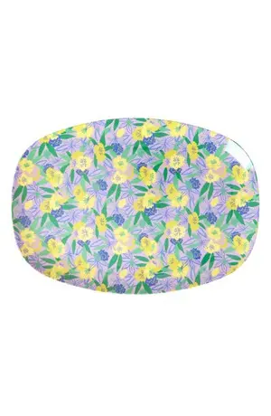 RICE BY RICE Set Of Four Oblong Melamine Plates - Fancy Pansy