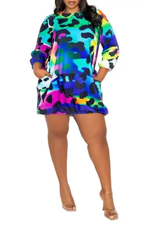BUXOM COUTURE Leopard Print Dress With Bubble Hem Multi