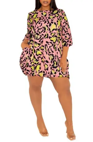 BUXOM COUTURE Leopard Print Dress With Bubble Hem - Pink Multi