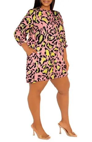 BUXOM COUTURE Leopard Print Dress With Bubble Hem - Pink Multi