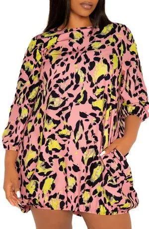 BUXOM COUTURE Leopard Print Dress With Bubble Hem - Pink Multi