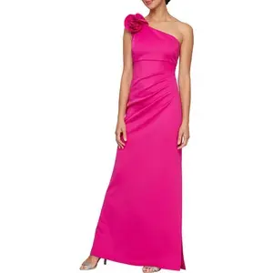 SL FASHIONS Floral Detail One-shoulder Gown - Fuchsia