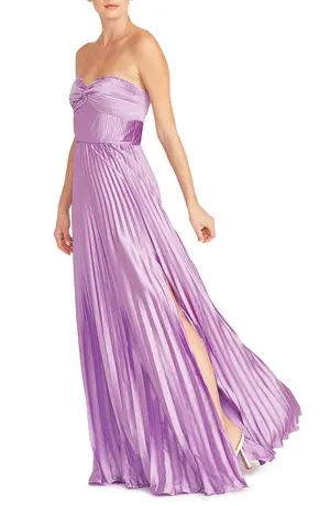 AMUR Stef Strapless Pleated Gown Lilac Petal