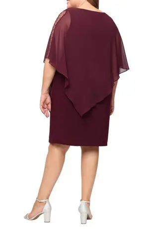 SL FASHIONS Embellished Sheath Dress With Chiffon Overlay - Fig