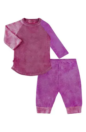 PAIGELAUREN Long Sleeve Slub Knit Loungewear Set - Magenta Marble