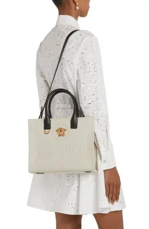 Versace Small La Medusa Logo Canvas Tote