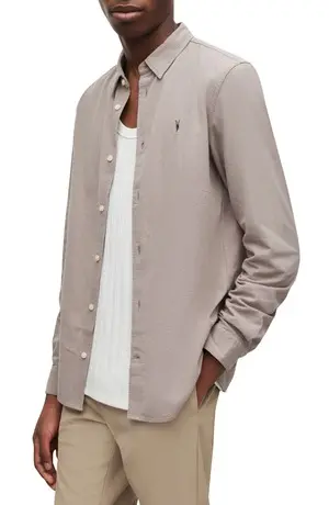 ALLSAINTS Lovell Cotton Button-up Shirt Bay Leaf Taupe