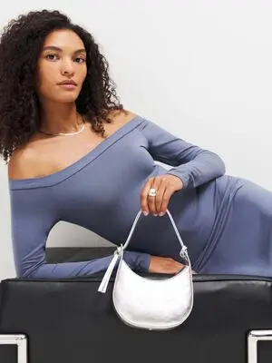 REFORMATION Mini Rosetta Leather Shoulder Bag Tumbled Silver