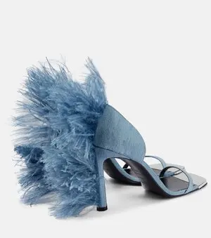 AREA X Sergio Rossi Amazona Feather-trimmed Sandals - Blue