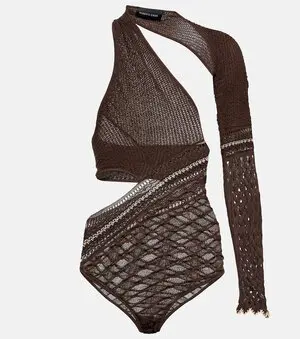 ROBERTA EINER Dina Asymmetrical Knit Bodysuit - Brown
