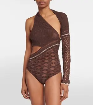 ROBERTA EINER Dina Asymmetric Knit Bodysuit - Brown