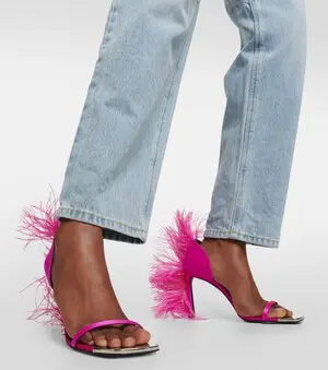 AREA X Sergio Rossi Feather-trimmed Sandals - Pink
