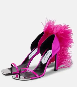 AREA X Sergio Rossi Feather-trimmed Sandals - Pink