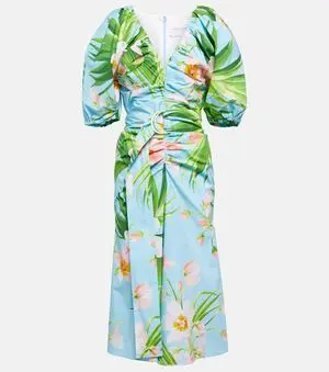Carolina Herrera Puffed Printed Cotton-blend Midi Dress - Blue