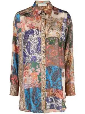 Zimmermann Graphic-print Silk Shirt - Neutrals