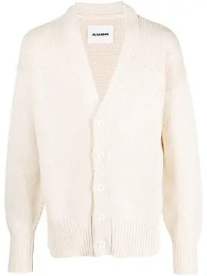 JIL SANDER Embroidered-logo Cotton Cardigan - Neutrals