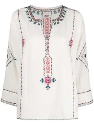 Isabel Marant Étoile Embroidered Motif Long-sleeved Blouse - Neutrals