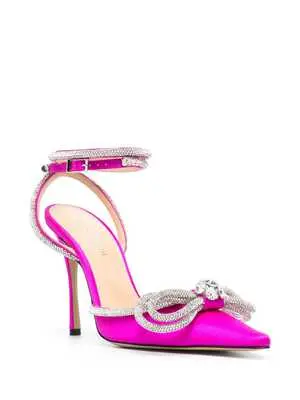 Mach & Mach Double Bow 105mm Satin Pumps - Pink