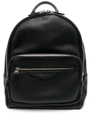 Santoni Grained-texture Leather Backpack - Black