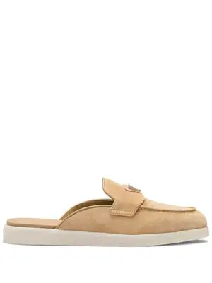 Prada Logo-plaque Suede Mules - Neutrals