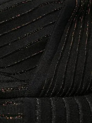 Balmain Ribbed V-neck Mini Dress - Black