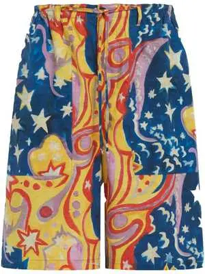 Marni Graphic-print Drop-crotch Shorts - Blue