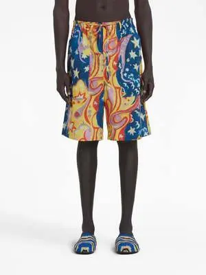 Marni Graphic-print Drop-crotch Shorts - Blue