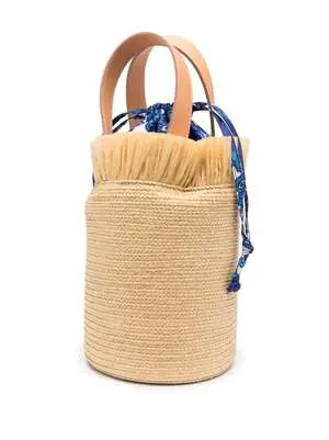 La DoubleJ Fringe Raffia Bucket Bag
