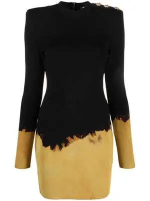Balmain Long-sleeve Two-tone Dress - Black