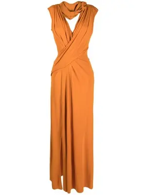 Alberta Ferretti Hooded Draped Jersey Maxi Dress
