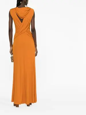Alberta Ferretti Hooded Draped Jersey Maxi Dress