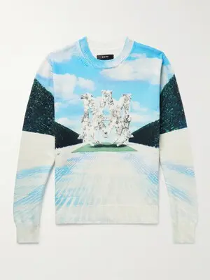 Amiri Printed Cotton And Cashmere-blend Sweater - Blue