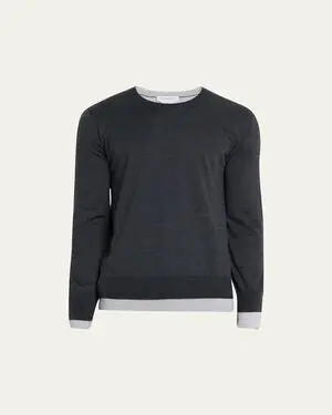 Gabriela Hearst Men's Wells Cashmere-Silk Reversible Pullover Sweater Charcoalheather G