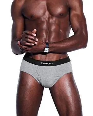 TOM FORD Men & Apos;s Jacquard Logo Cotton Briefs Gray