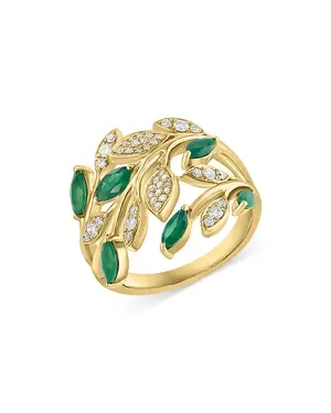 Bloomingdale'S 14k Yellow Gold Emerald And Diamond Leaf Ring - Green/gold