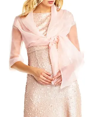 Adrianna Papell Organza Tie Front Wrap Jacket - Blush