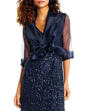 Adrianna Papell Organza Tie-front Wrap Jacket - Midnight