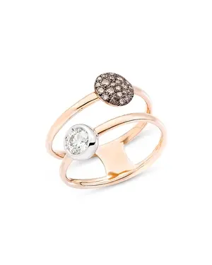 Pomellato 18k And Diamond Double Row Ring - Rose Gold