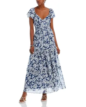 Aqua Flutter Sleeve Tiered Maxi Dress Exclusive