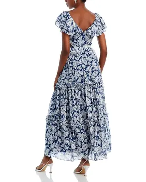 Aqua Flutter Sleeve Tiered Maxi Dress Exclusive