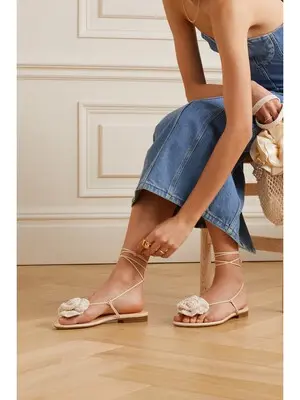 Magda Butrym Crocheted Cotton-blend And Leather Sandals - Neutrals