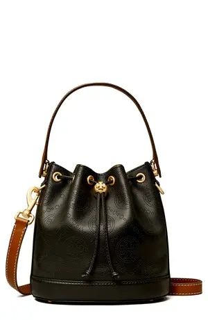 Tory Burch T Monogram Perforated Leather Bucket Bag